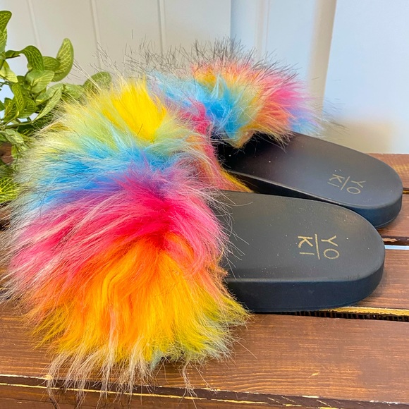 Yoki | Shoes | Yoki Vibrant Colorful Fur Slide Sandals | Poshmark